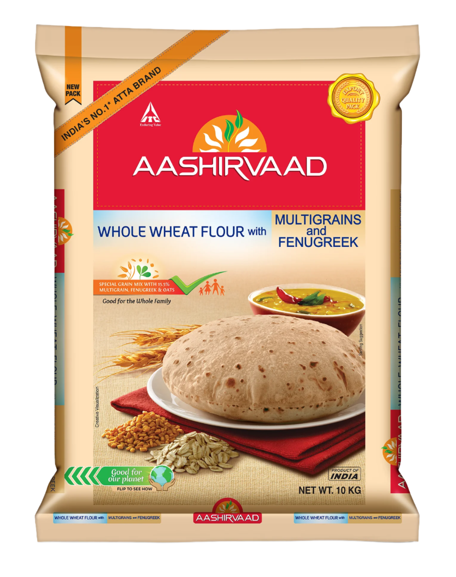 Aashirvaad Flour Whole Wheat with Multigrains & Fenugreek Atta 10Kg BB ...