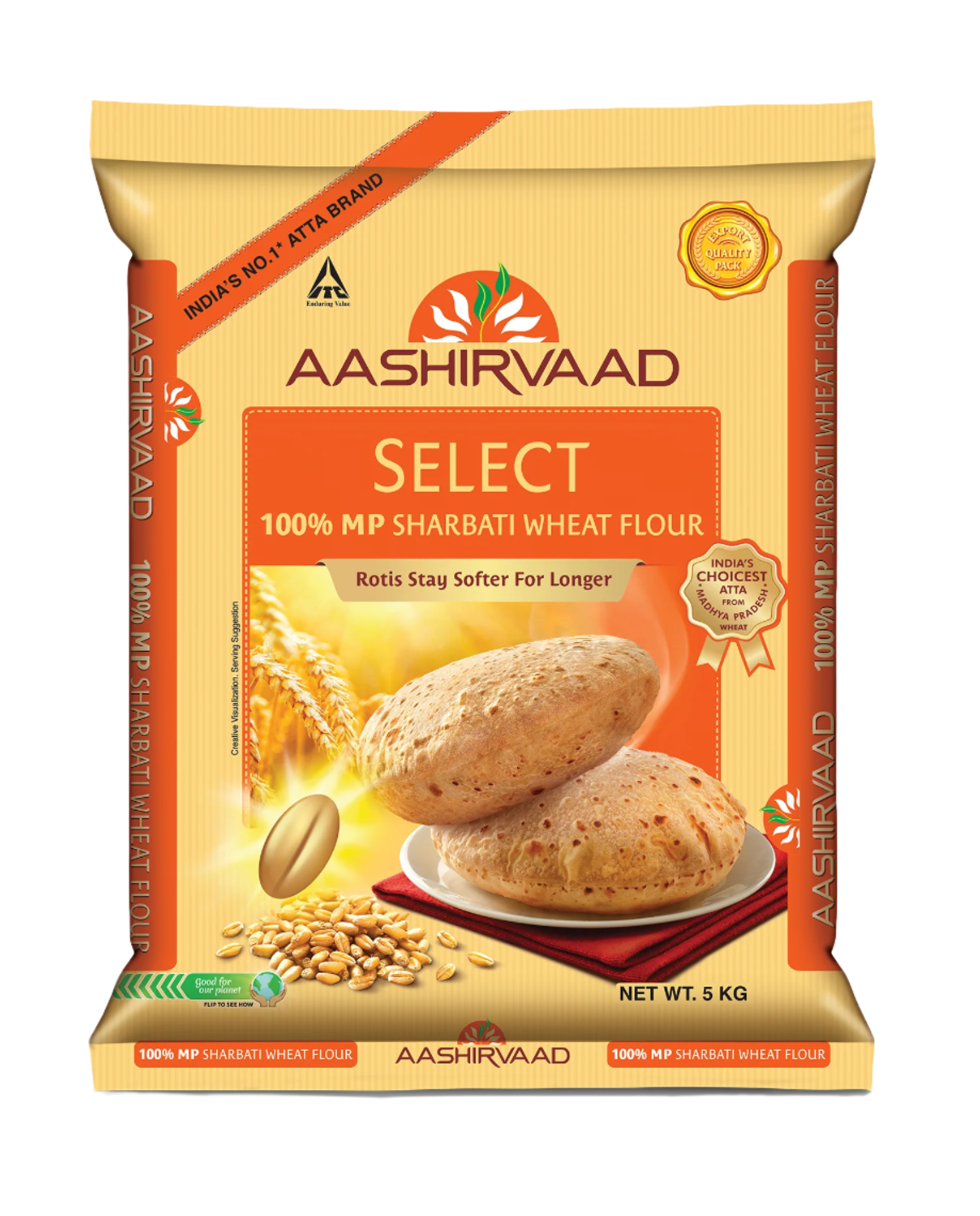 Aashirvaad Flour Select 100% MP Sharbati Wheat Atta 5kg – ExoticEstore